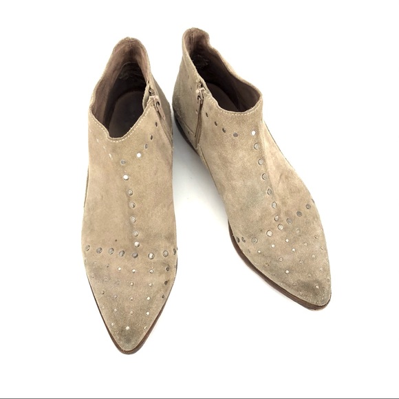 Free People | Shoes | Free People Tan Suede Embellished Ankle Booties ...